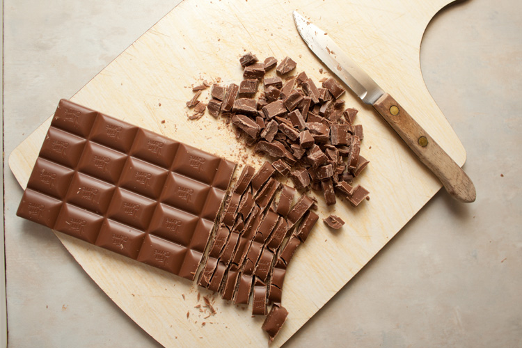 Cutting up the chocolate | Cake and Cookie Recipes